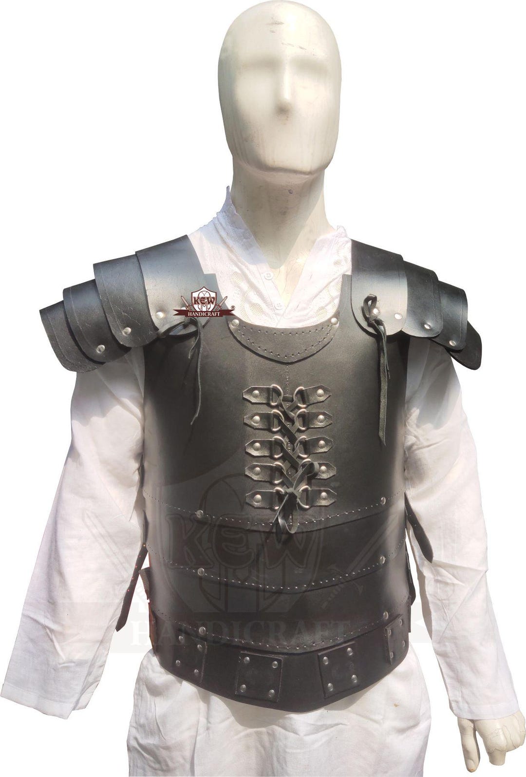 Medieval Black Leather Armor With Shoulder Pauldrons – Handmade LARP ...
