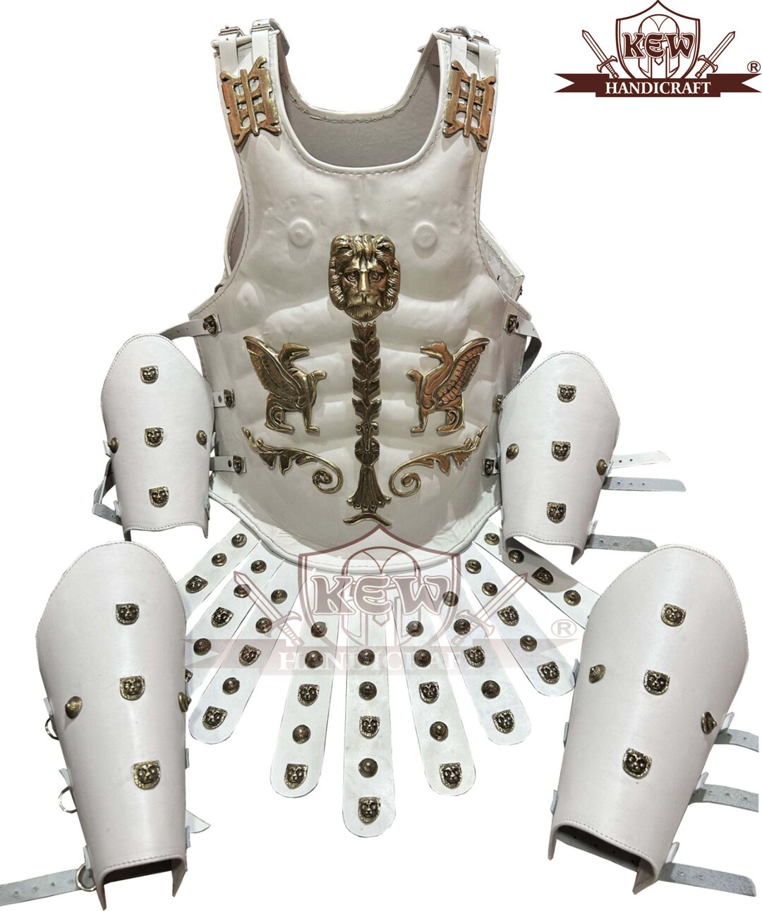 Handmade White Leather Roman Armor Set: Gladiator LARP Cosplay Costume ...
