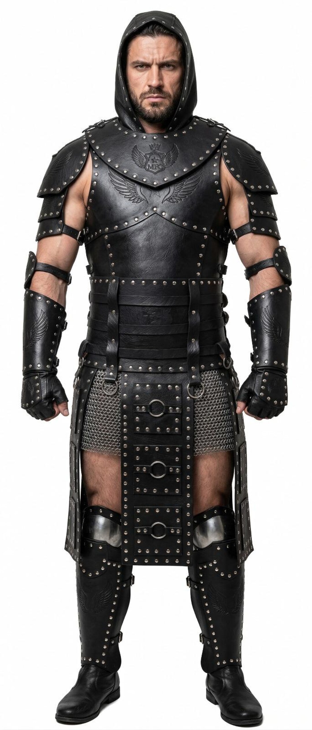 Black Winged Assassin Leather Armor Set: Hooded Gladiator Cosplay, LARP ...