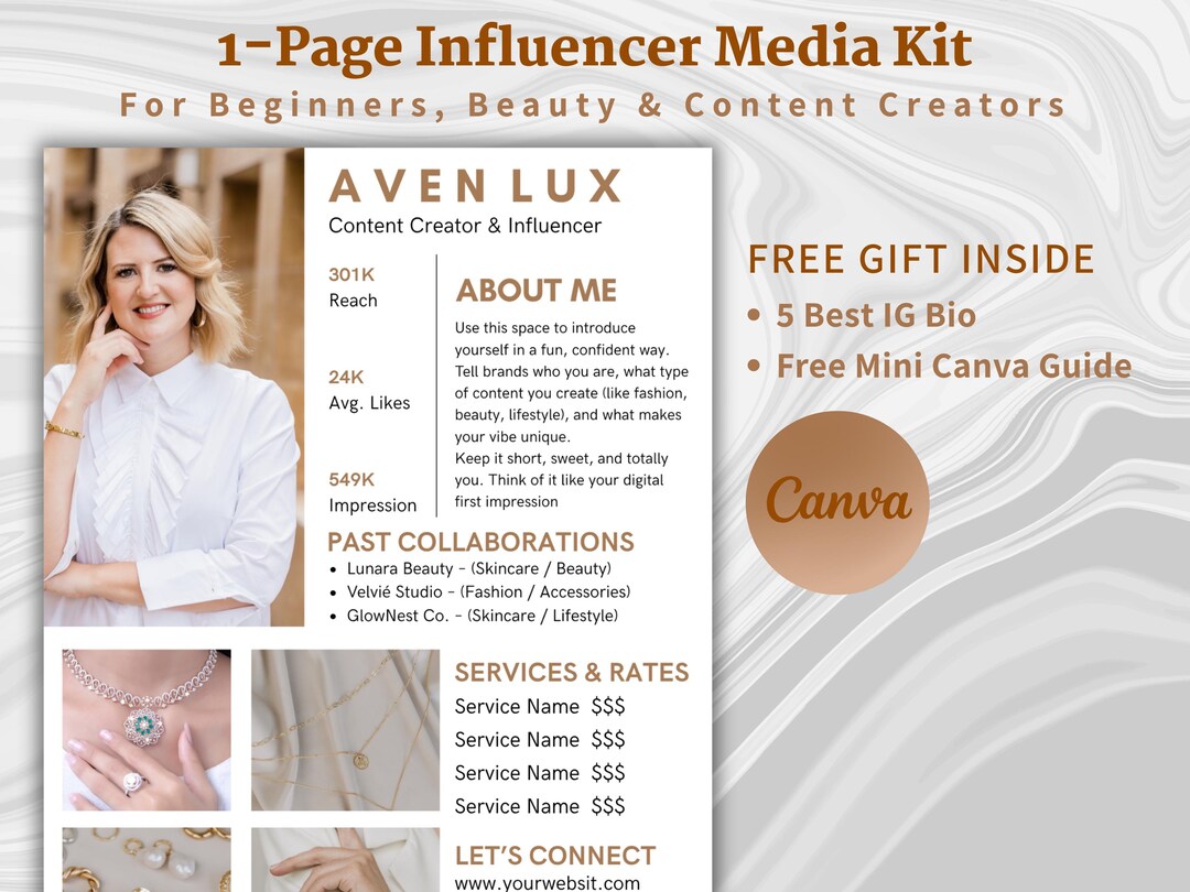 Influencer Media Kit Template, Pitch Template, Beauty Media Kit, Nano ...