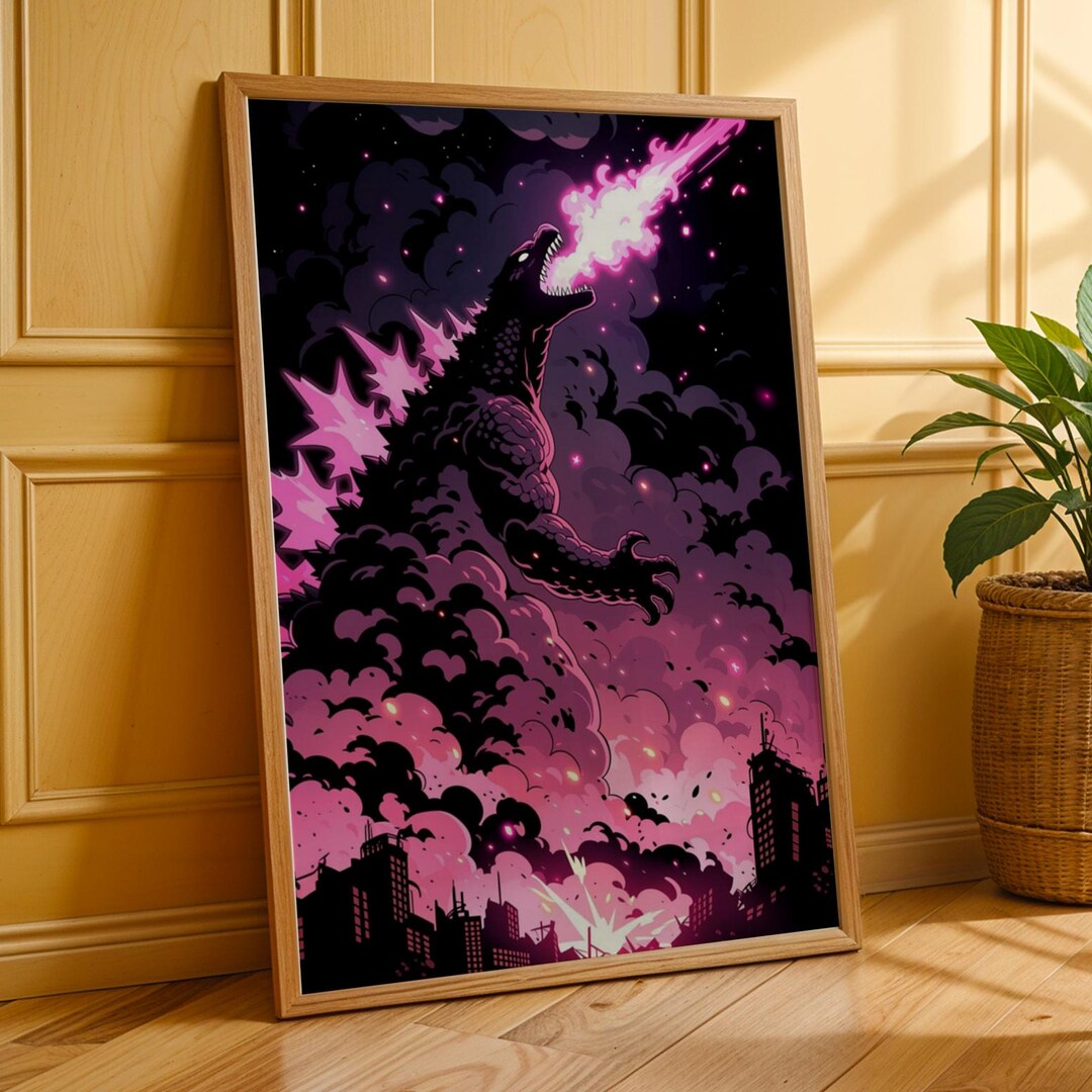 Godzilla Neon Poster, Kaiju Atomic Breath, Gamer Room Art - Etsy