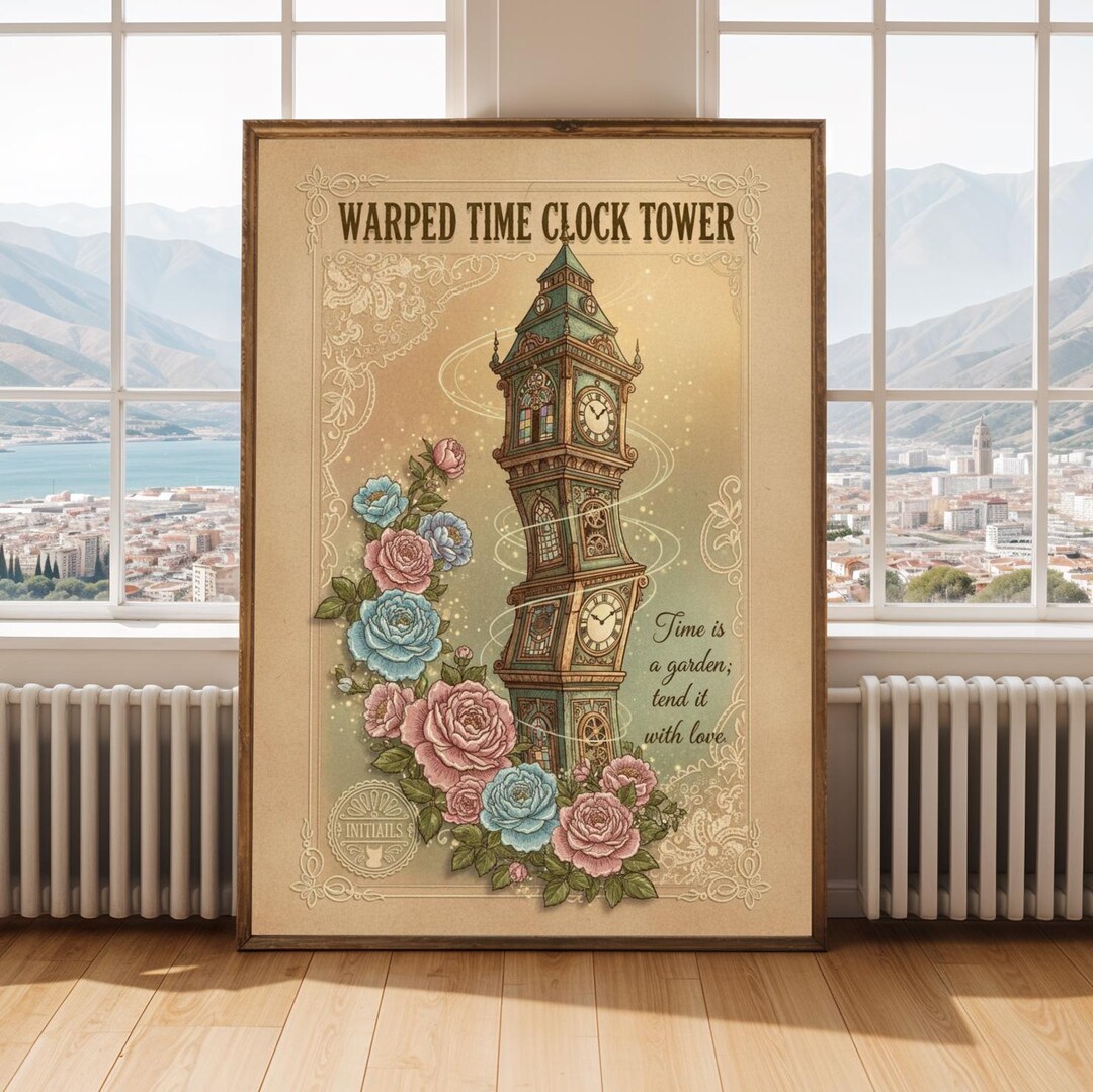 Warped Time Clock Tower Art – Teal and Seafoam and Rose Pink and Powder ...