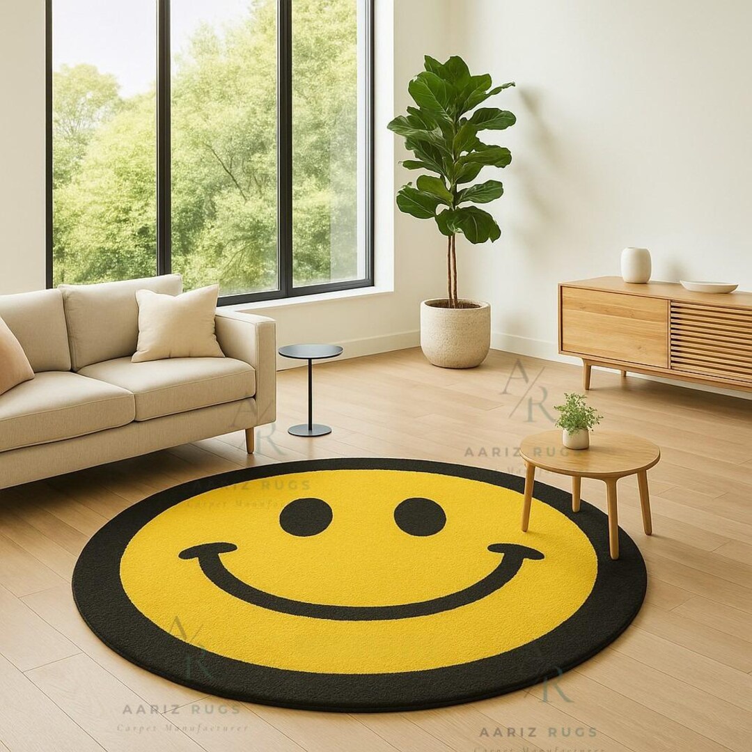 Handmade Wool Smiley Face Rug: Modern Yellow Happy Rug - Etsy UK