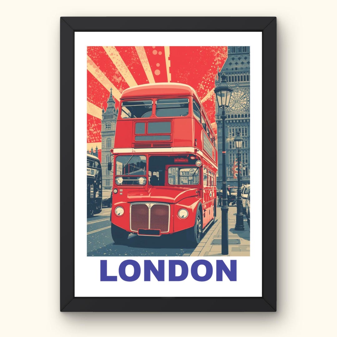 London Red Bus Poster, Double Decker Travel Home Décor, London Wall Art ...