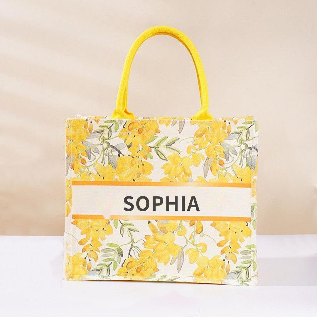 Custom Name Tote Bag , Personalized Floral Canvas Bag, Custom Name Bag ...