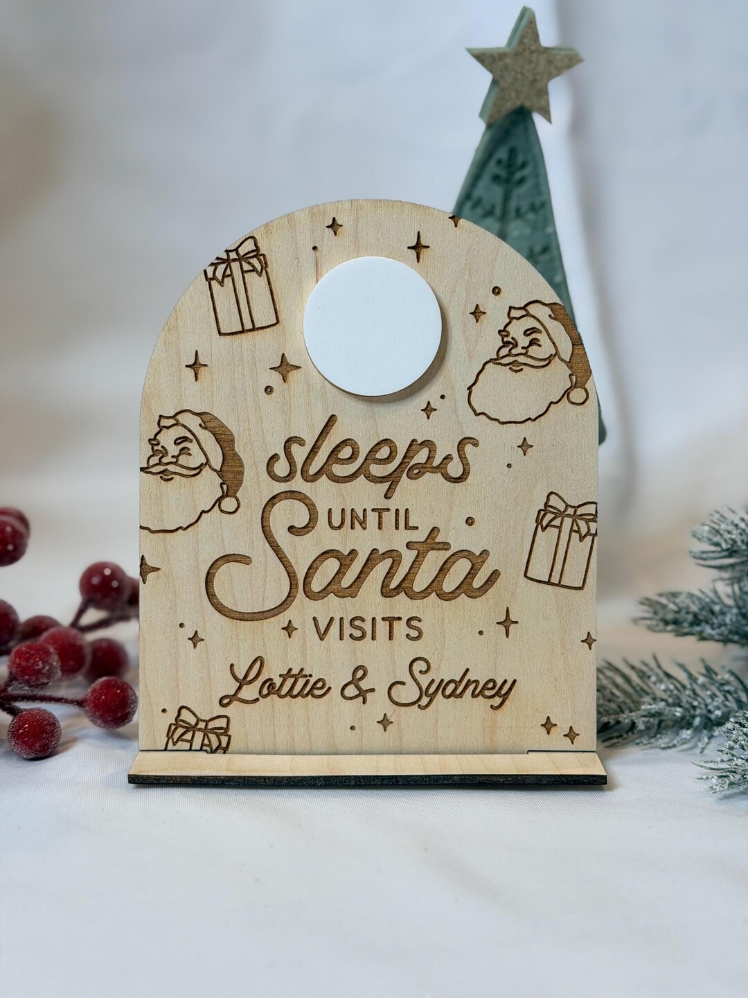 Personalized Christmas Countdown Sign | Sleeps Until Santa, Wood Decor ...