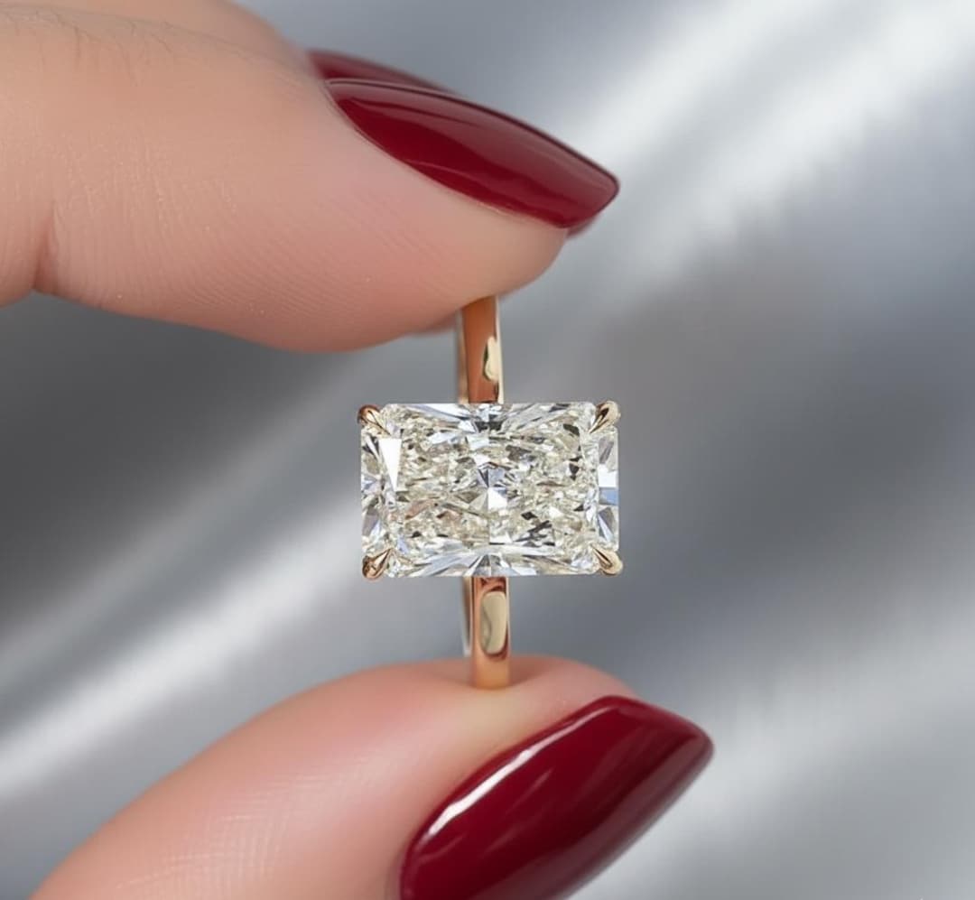 4 CT Elongated Radiant Cut Moissanite Engagement Ring | Hidden Halo D ...