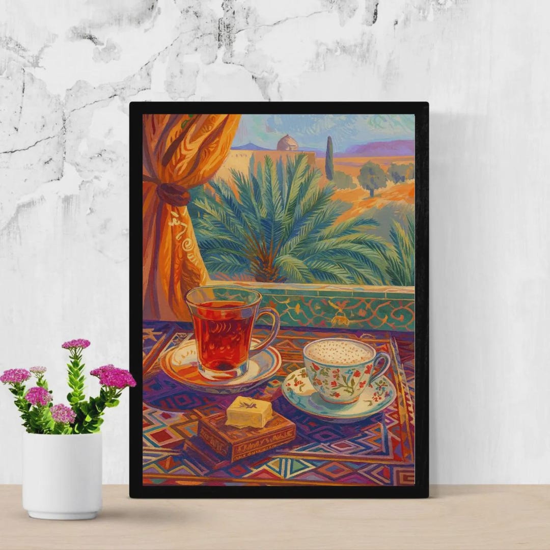 Arabic Tea Canvas, Middle Eastern Kitchen Wall Art, Islamic Food Decor ...