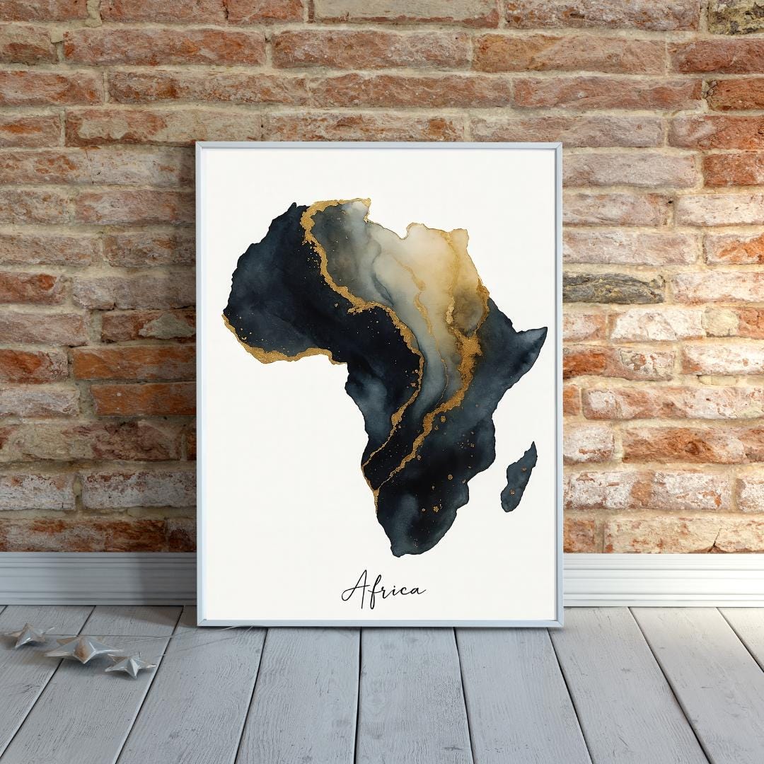 Black and Gold Africa Map Canvas Art: Modern Abstract Wall Decor - Etsy
