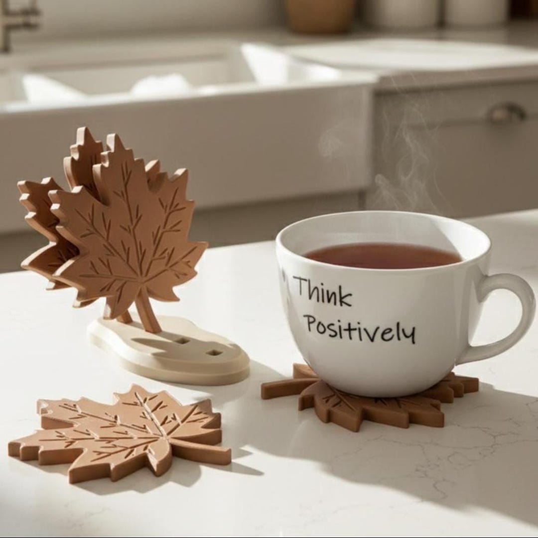 Autumn Maple Leaf Coaster Set With Holder, Fall-inspired Drink Coasters ...