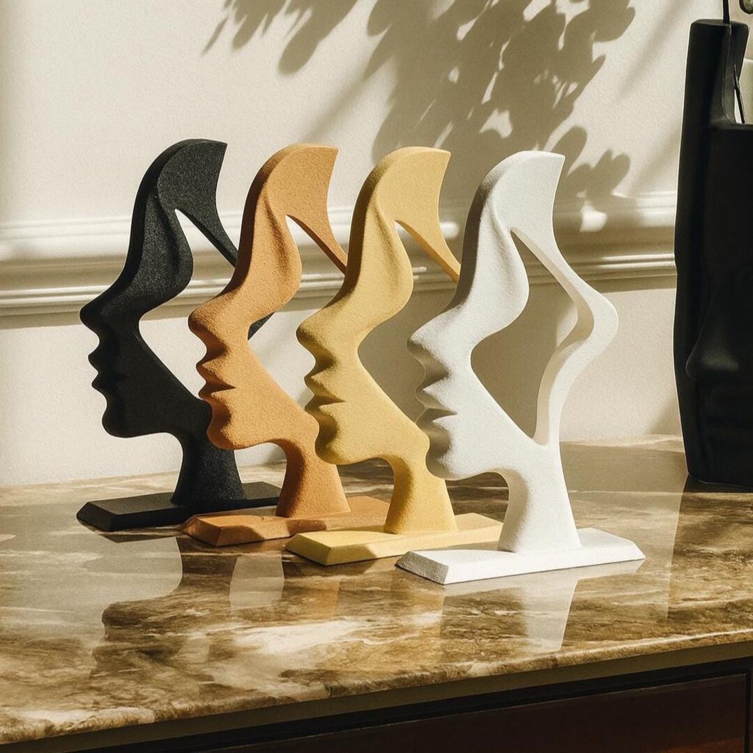 Set of 4 Modern Abstract Face Sculptures, Minimalist Geometric Art ...