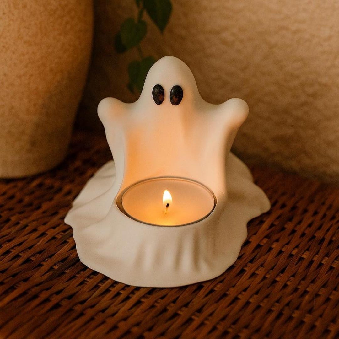 Cute Ghost Tealight Candle Holder, Halloween Decor, Spooky Minimalist ...