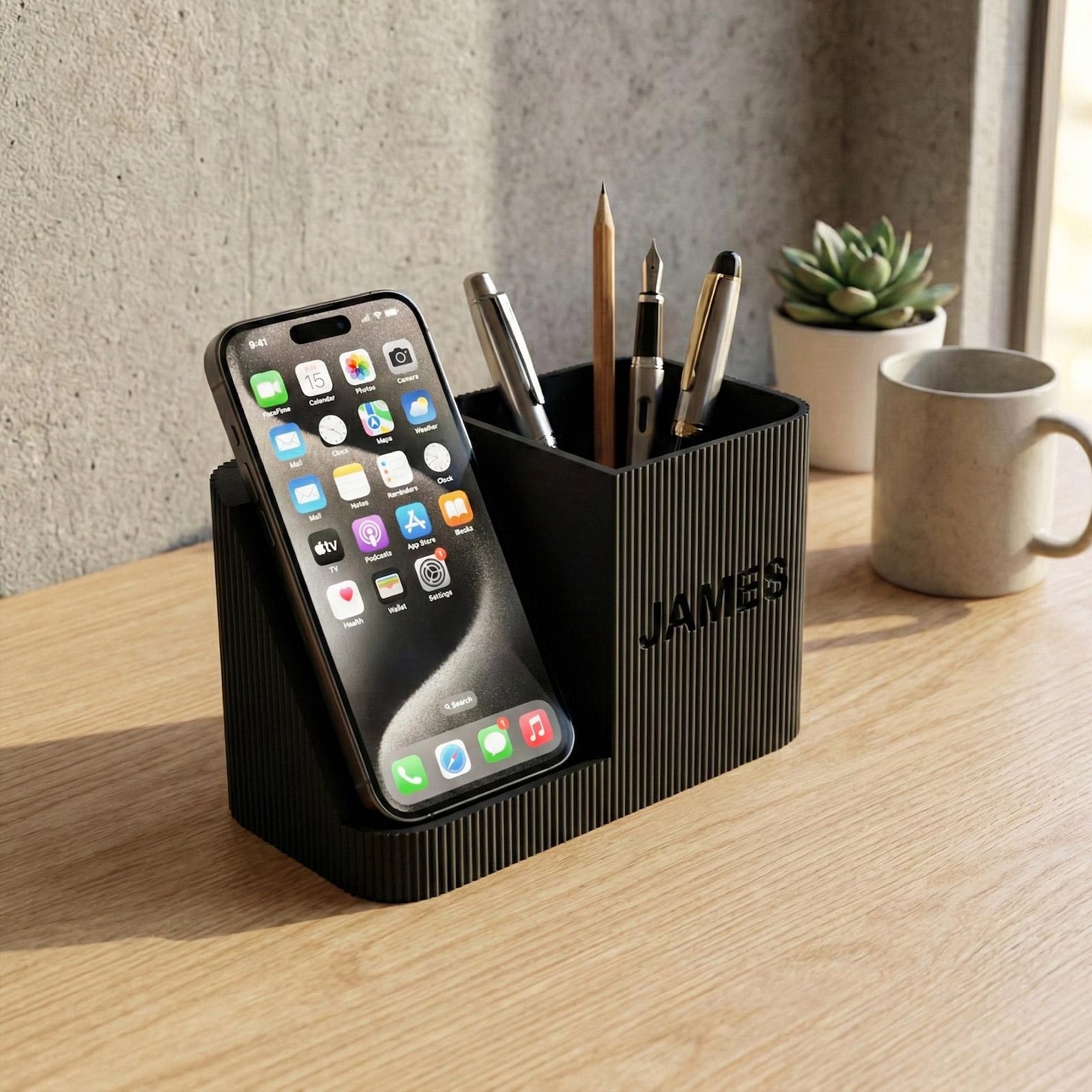Personalized Desk Organizer With Phone Stand & Pen Holder, Custom Name ...