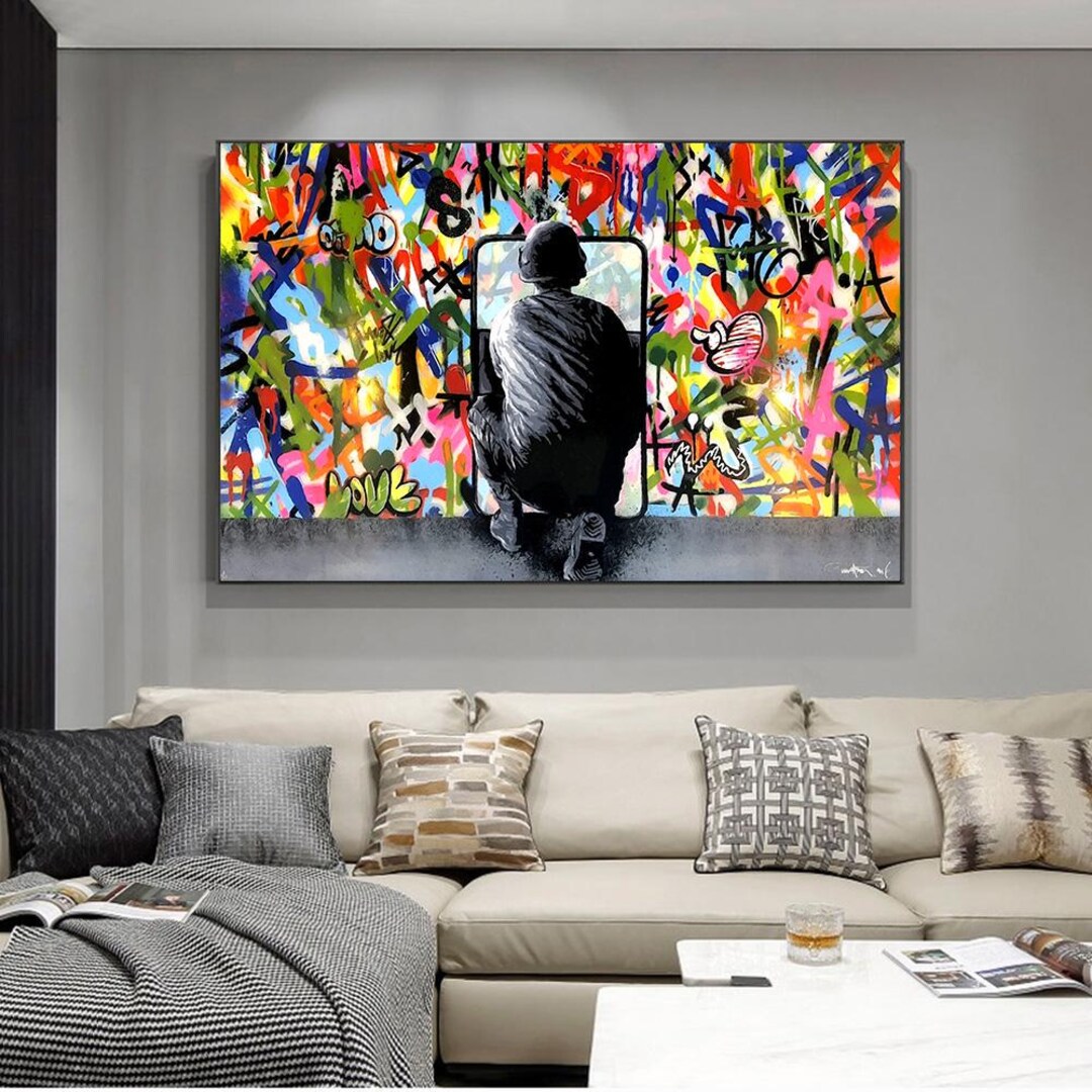 Graffiti Mirror Canvas Wall Art Street Style Abstract Color Explosion ...