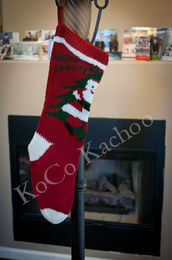 Santa Vintage Knit Christmas Stocking Pattern - Etsy