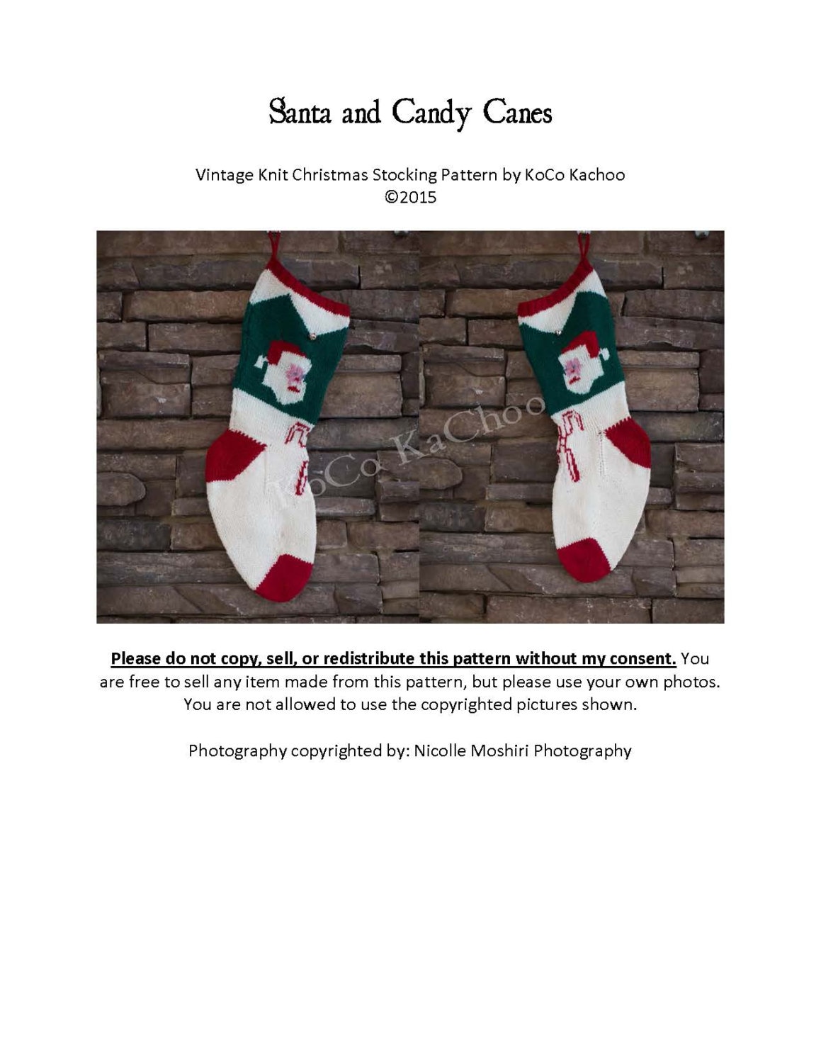 Santa & Candy Canes Vintage Knit Christmas Stocking Pattern - Etsy