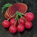 Bakelite Cherries, Faux Wood Brooch. 8 Red Translucent Cherries Dangle ...