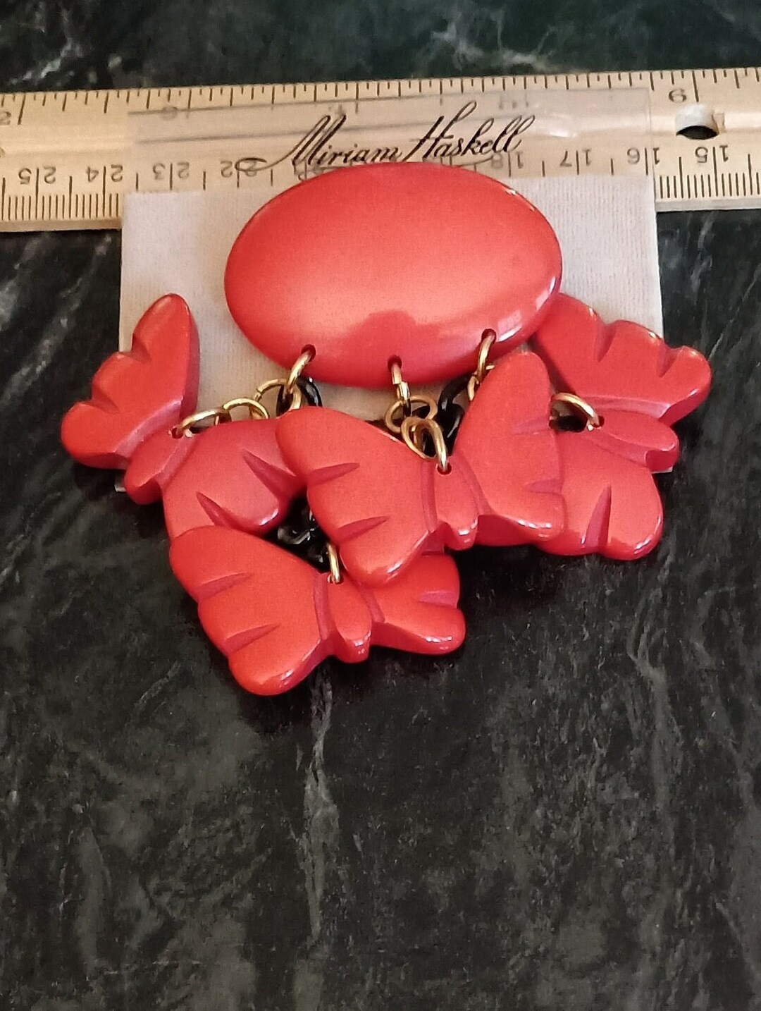 Miriam Haskell Genuine Bakelite Red Resin Wash Overdye Butterflies Dangle Brooch - Etsy