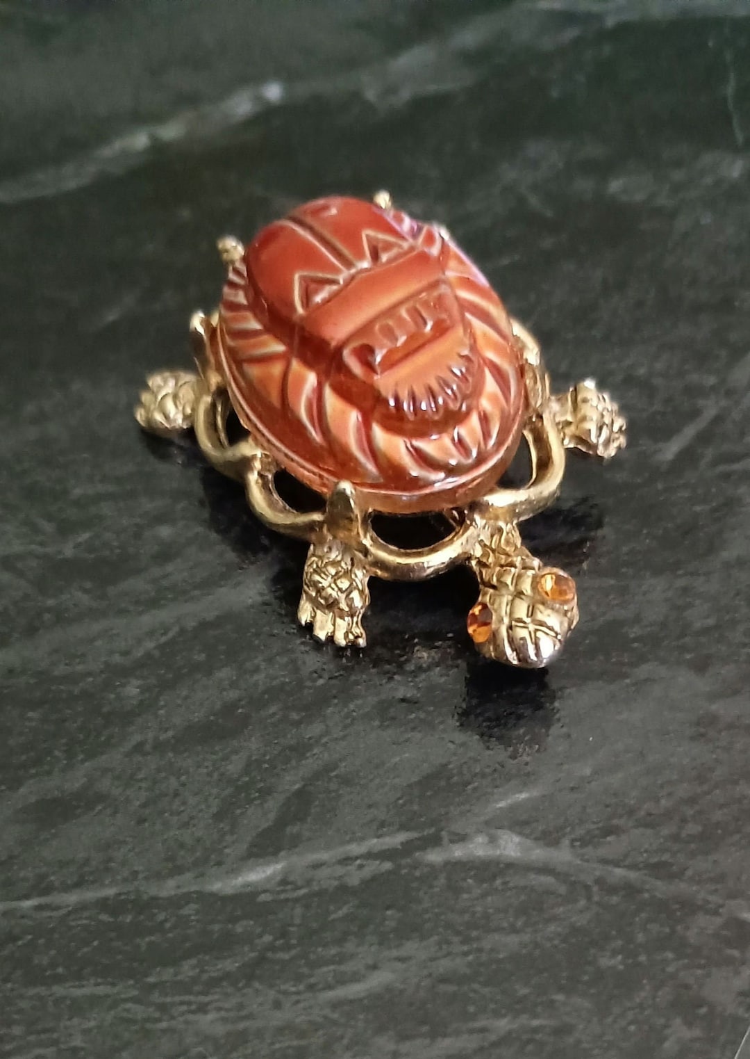 Alice Caviness Scarab Turtle Brooch, Coppery Shimmer Glass, Signed ...