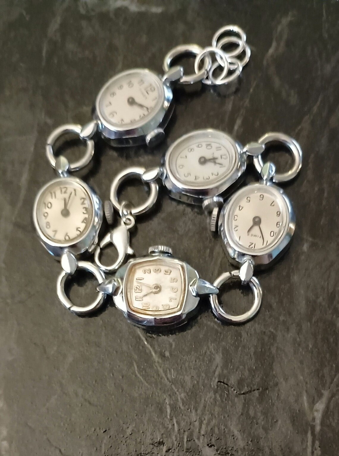 Gleaming Silvery Timex Vintage Watches Bracelet 7.5-8.5 Adjustable. Jet ...