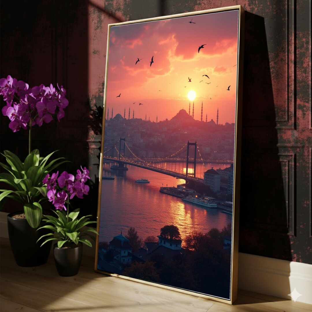 Majestic Istanbul Sunset Canvas, Bosphorus Bridge Wall Art, Cityscape ...