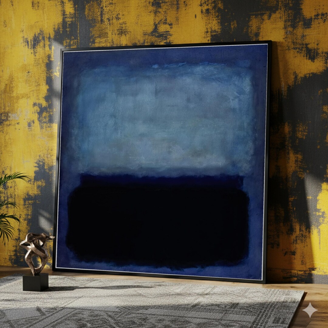 Moody Blue Abstract Canvas, Modern Minimalist Wall Art, Dark and Light ...