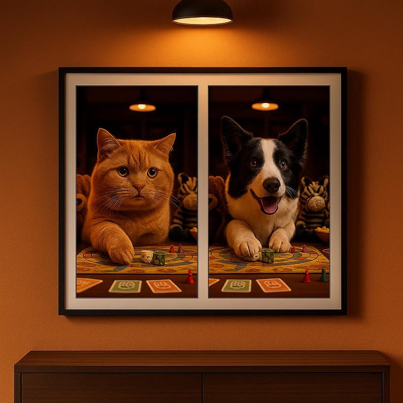 Custom Pet Portrait Playing Chess Pet Art, Personalized Wall Decor - Etsy