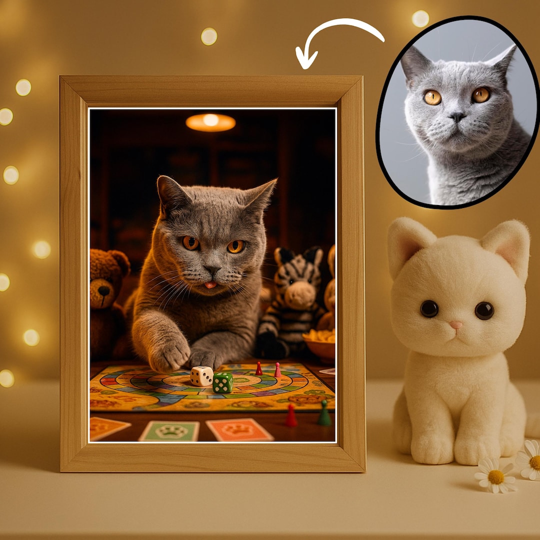 Custom Pet Portrait Playing Chess Pet Art, Personalized Wall Decor - Etsy