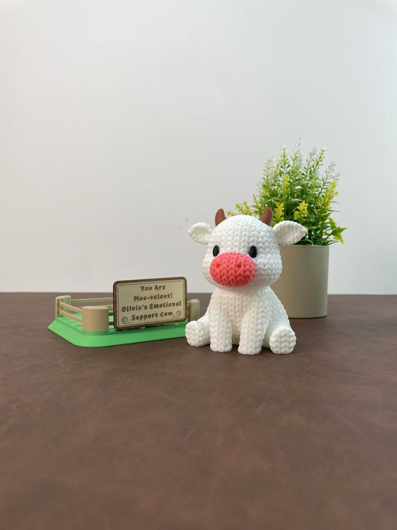 Emotional Support Cow Desk Buddy | Personalized Cow With Custom Wooden ...