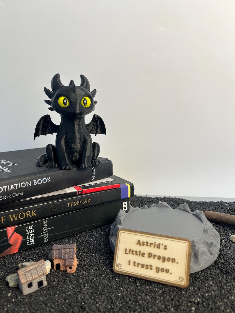 Toothless Dragon Desk Guardian | Custom Sign, Dual Bases - Etsy