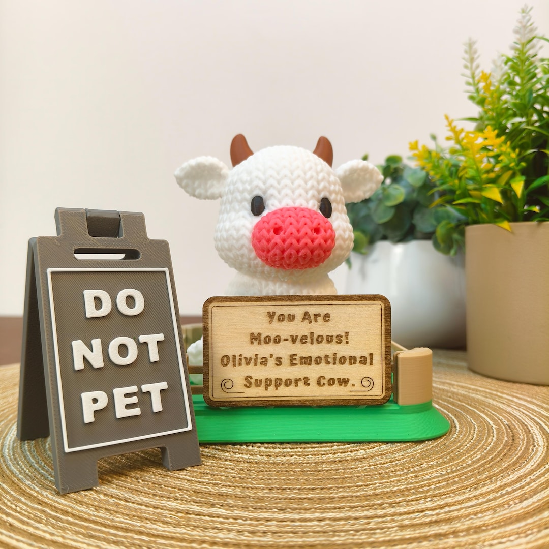 Emotional Support Cow Desk Buddy | Personalized Cow With Custom Wooden ...