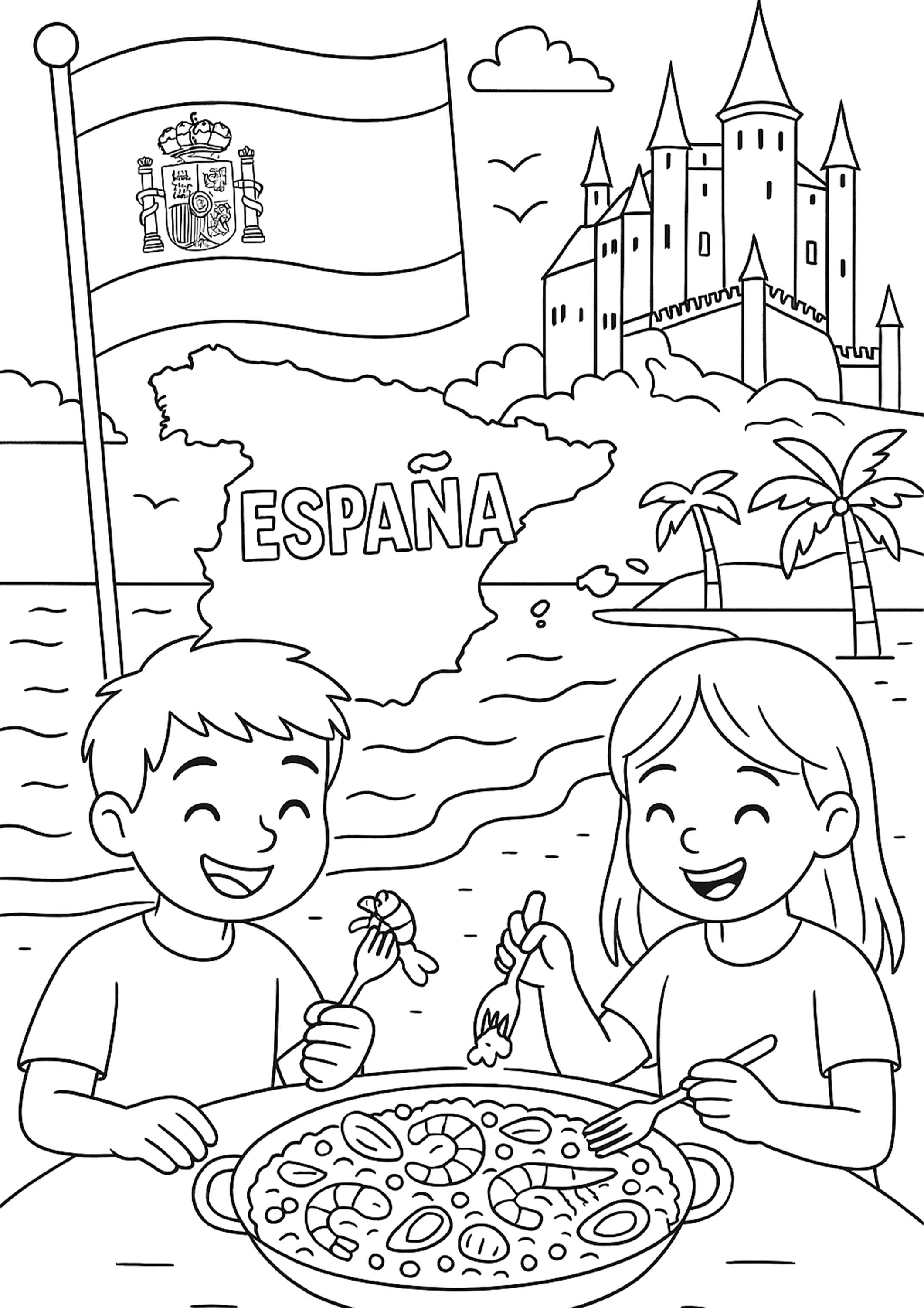 Spain Coloring Book, Spain Architecture, Culture, Spanish, Adult, Kids ...