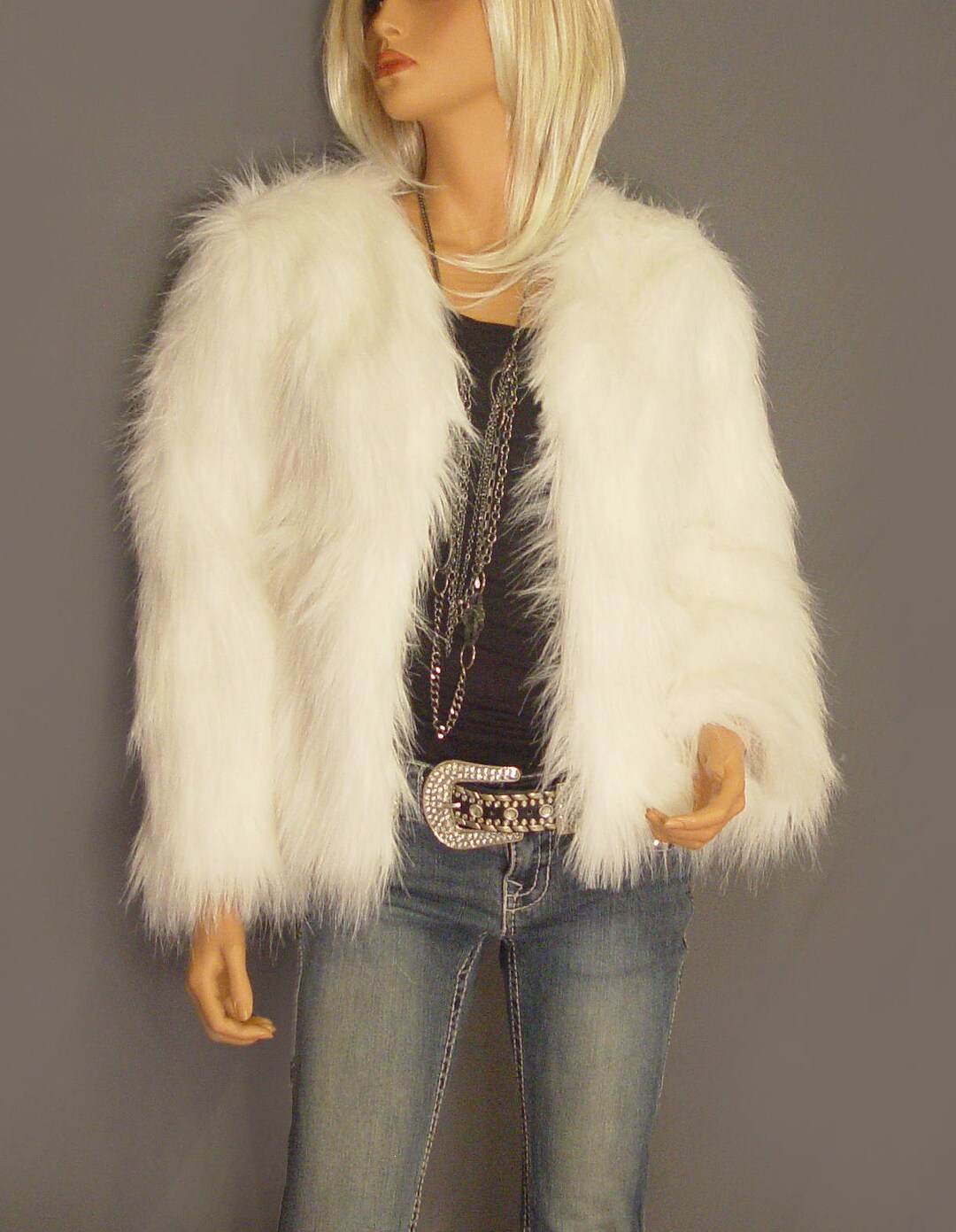 Long Faux Fur Coat, Bolero Shrug, Evening Cover up Long Sleeve Fur ...