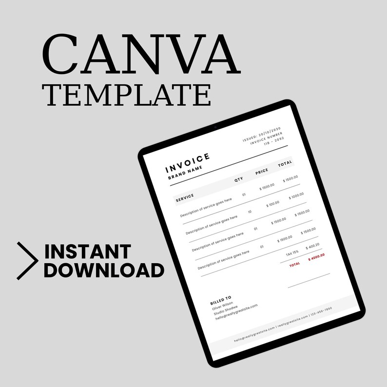 Editable Invoice Template A4: Professional Canva Design (digital ...