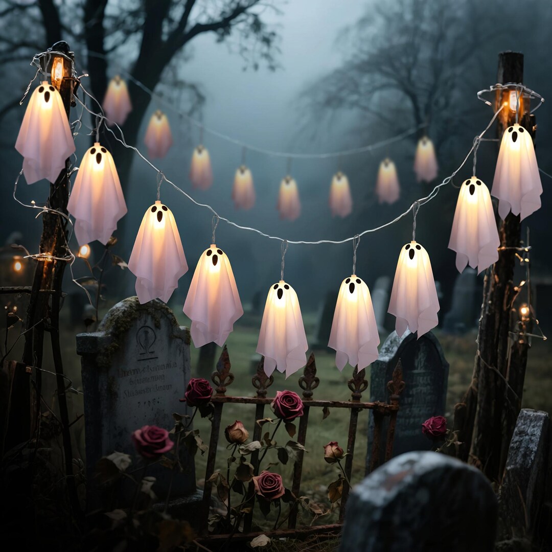 Set of 10 Halloween Ghost String Lights, LED Lights for Indoor ...