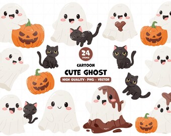 Spooky Cute Ghost Clipart Bundle - Halloween PNG, Vector, Printable ...