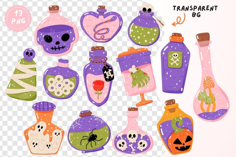 Spooky Halloween Poison Bottle Clipart, Witchcraft Danger Chemicals PNG ...