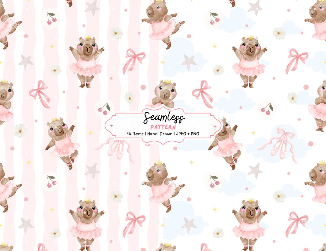 Capybara Ballet Watercolor Seamless Pattern | Ballerina Digital Paper ...