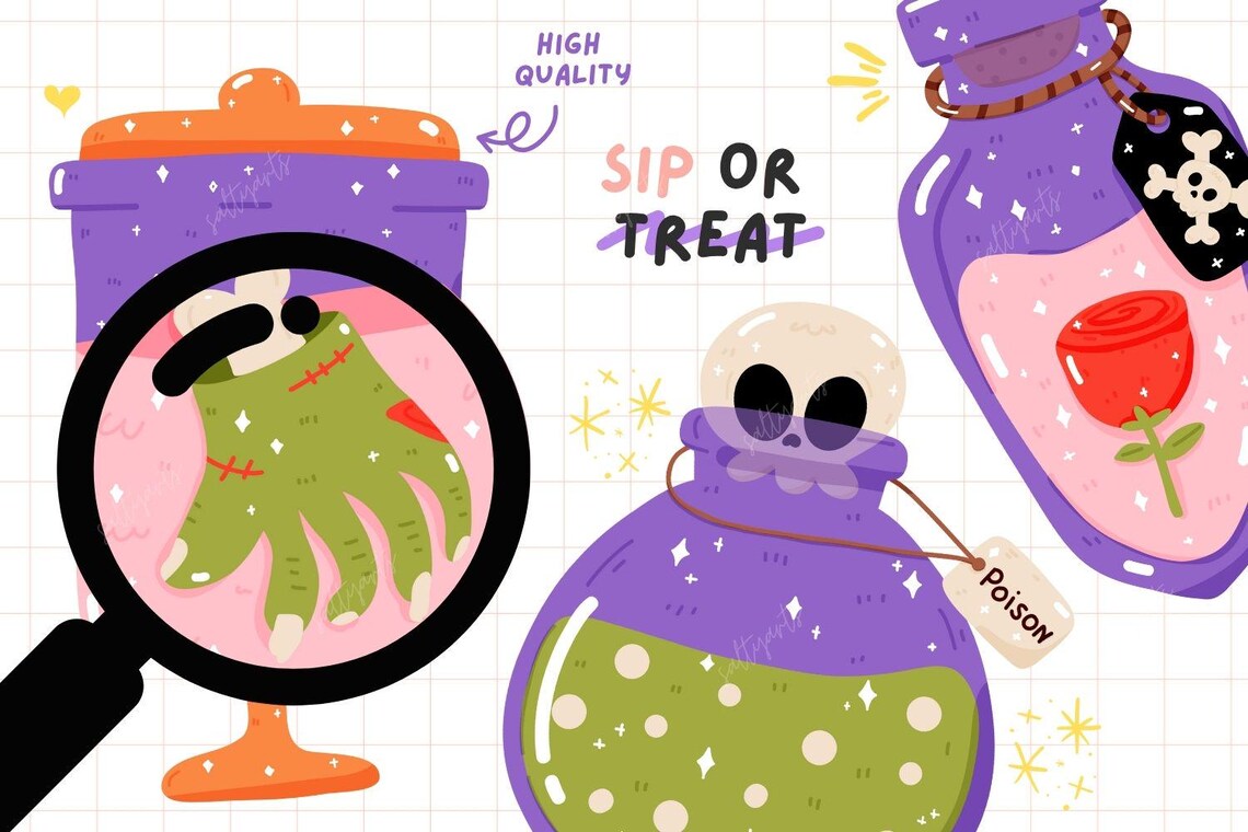 Spooky Halloween Poison Bottle Clipart, Witchcraft Danger Chemicals PNG ...