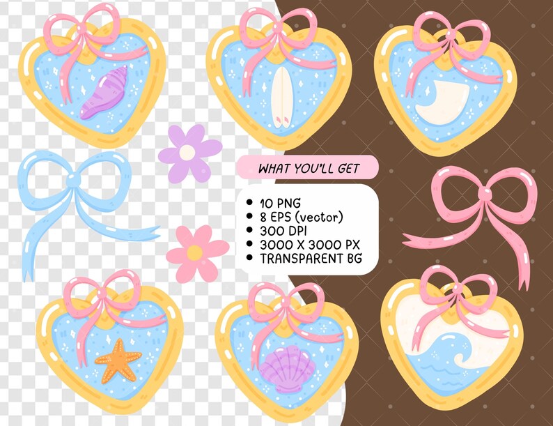 Coastal Love Locket Clipart: Coquette Beach Valentine PNG Bundle ...