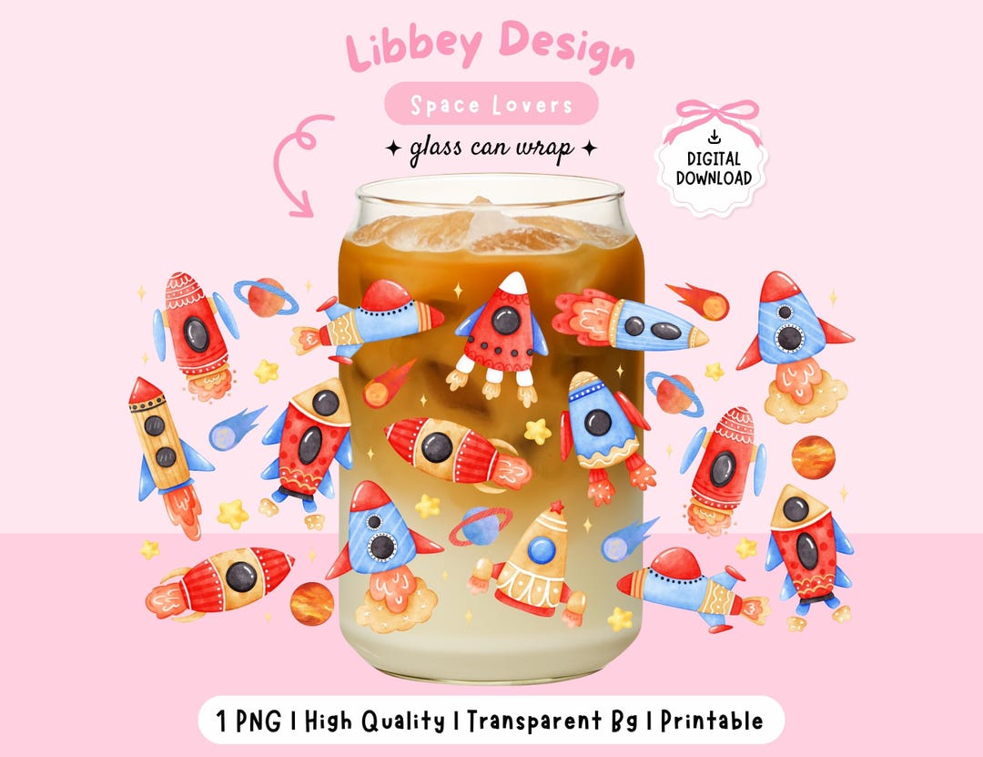Watercolor Rocket Glass Can Wrap – Space Lovers PNG for Libbey – Cute ...