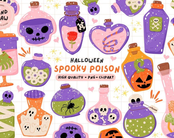 Spooky Halloween Poison Bottle Clipart, Witchcraft Danger Chemicals PNG ...