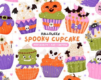 Halloween Cupcake Clipart Set, Spooky Dessert Graphics (PNG, Digital ...