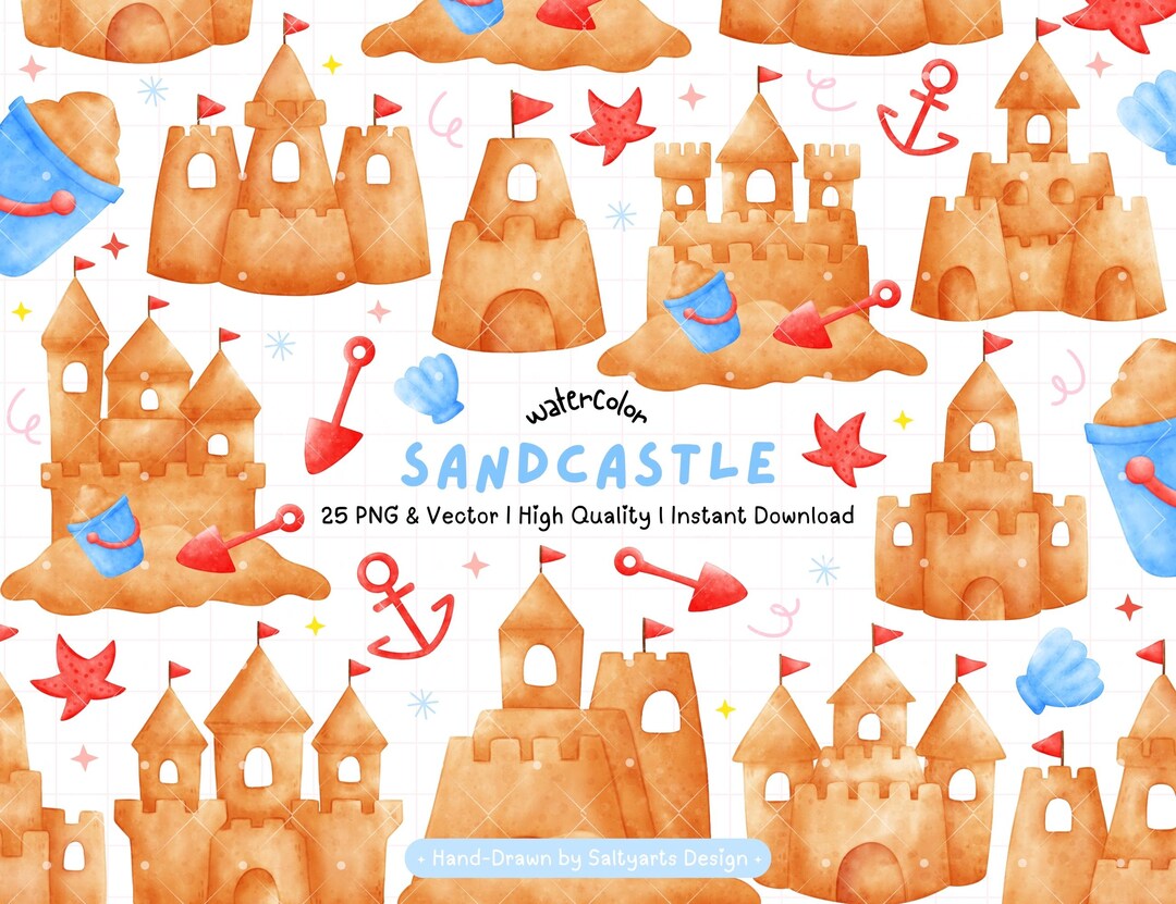 Watercolor Sandcastle Clipart Bundle – Beach Coastal Theme Pngs ...