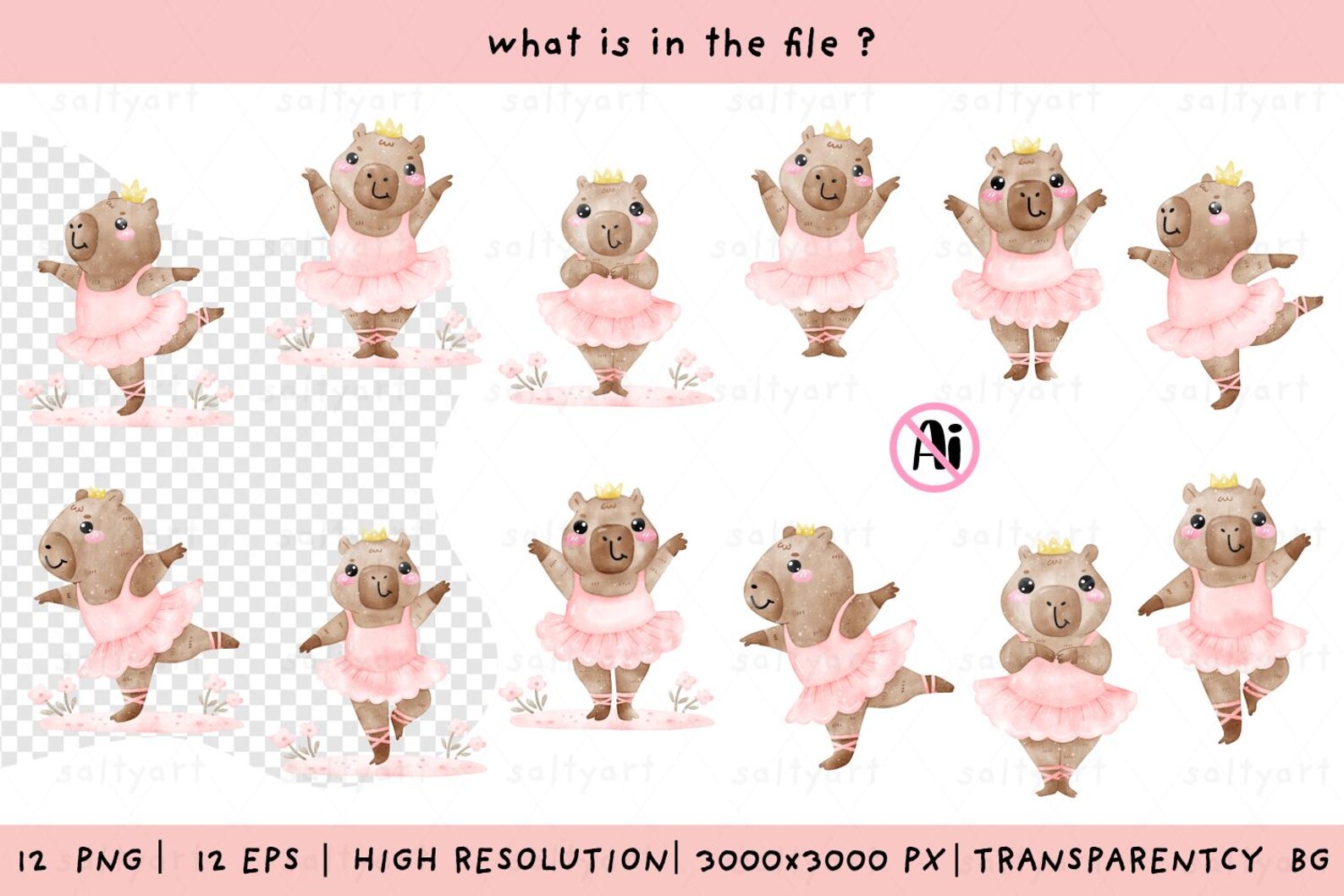 Capybara Ballet Clipart: Watercolor Animals in Tutus (digital Download ...