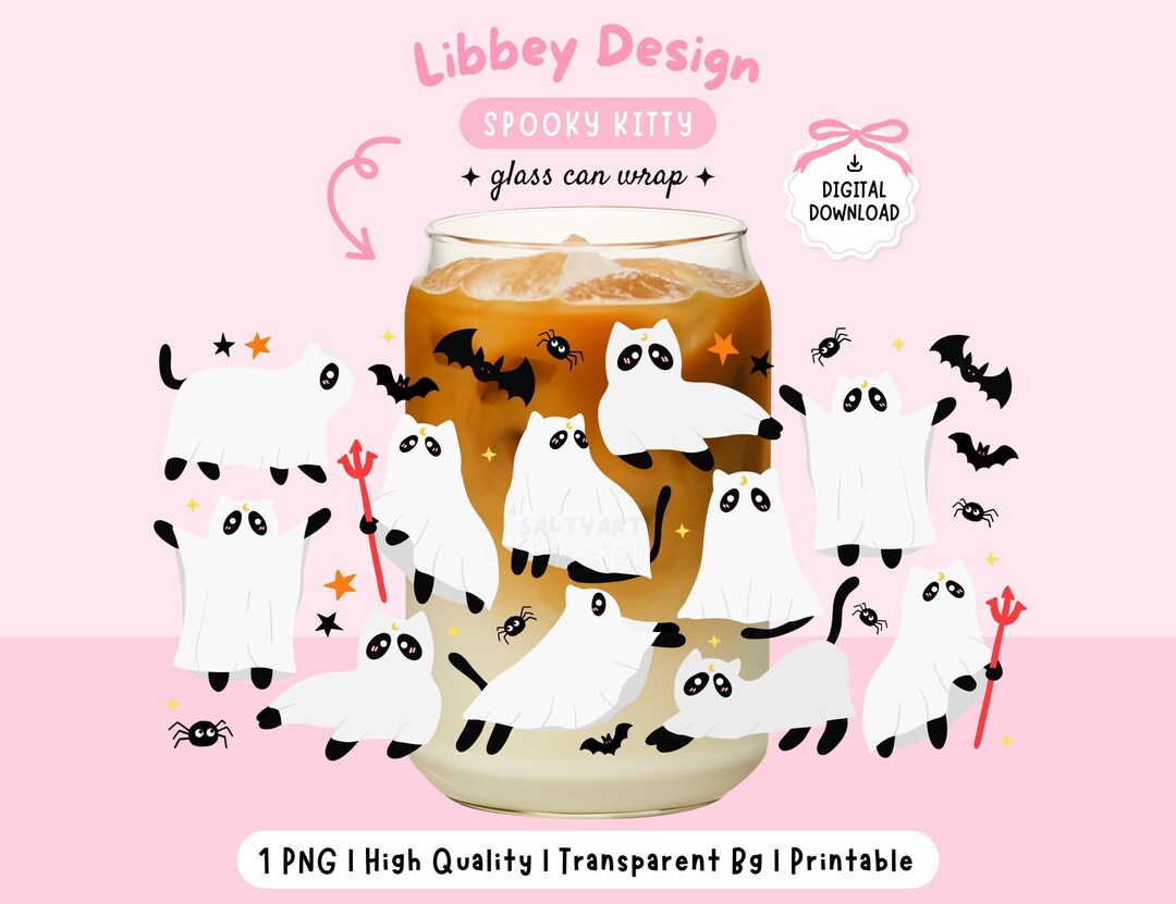 Spooky Ghost Cat Libbey Glass Wrap PNG – Halloween Tumbler Design ...