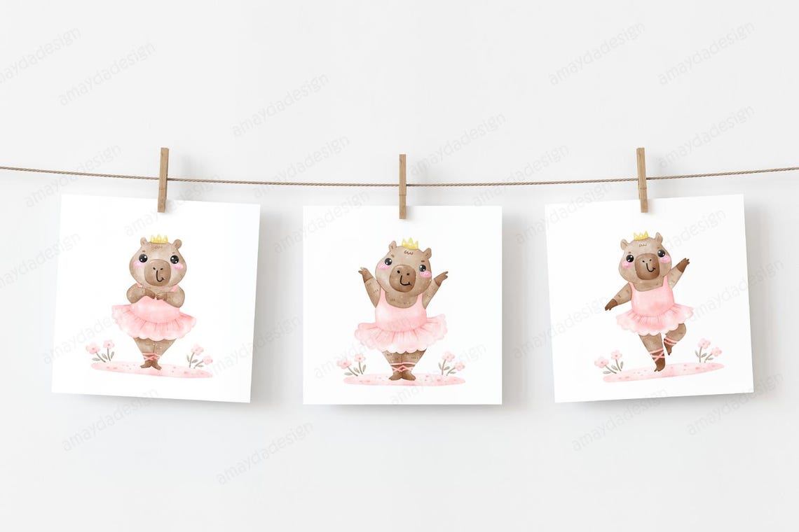 Capybara Ballet Clipart: Watercolor Animals in Tutus (digital Download ...