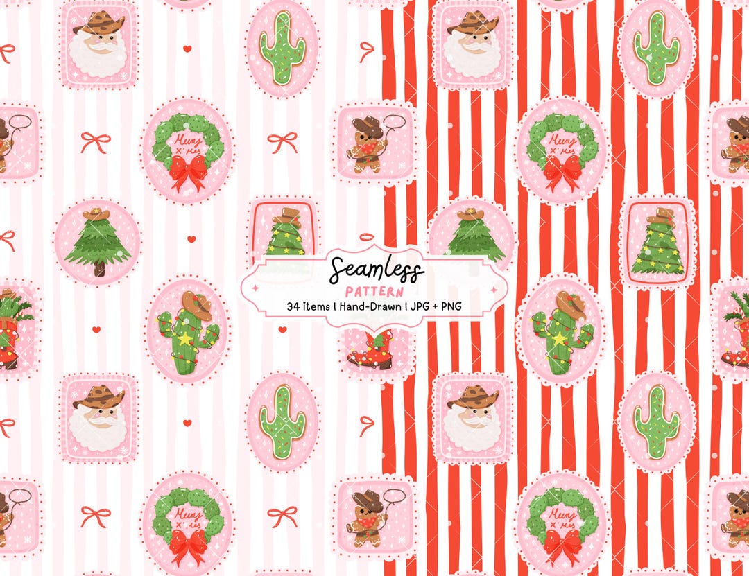 Pink Xmas Western Santa Seamless Pattern | Coquette Christmas Digital ...