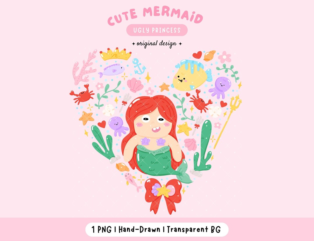 Kawaii Mermaid Ugly Princess Clipart PNG Digital Download - Etsy