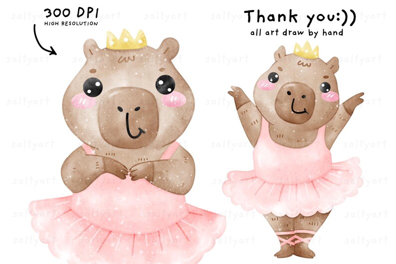 Capybara Ballet Clipart: Watercolor Animals in Tutus (digital Download ...